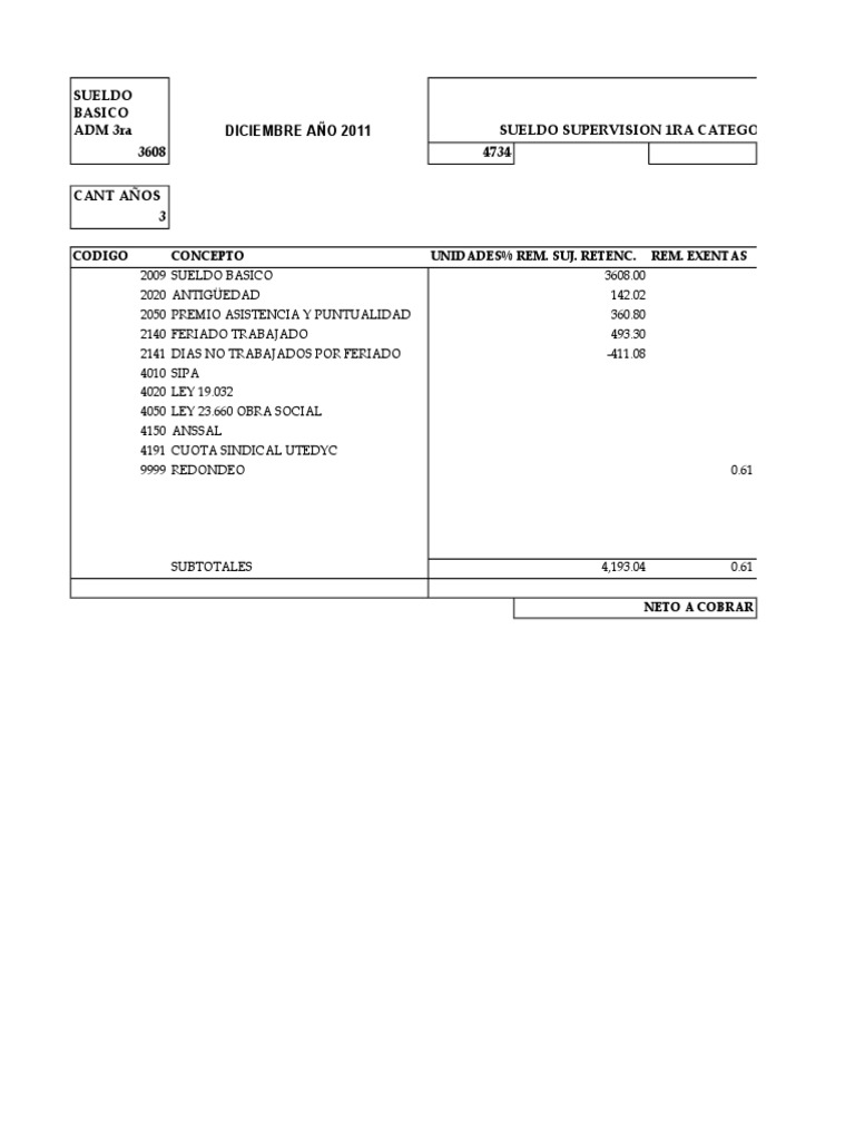 Calculo de Sueldo Utedyc Sergio | PDF