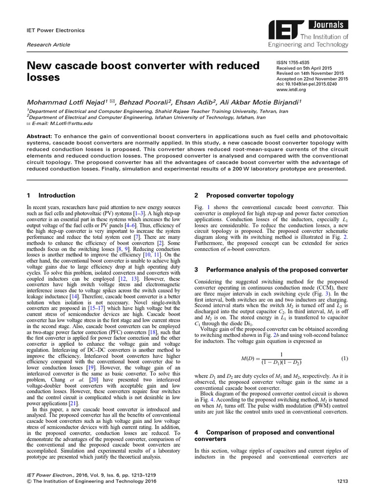New Cascade Boost Converter With Reduced Losses | PDF | Power ...