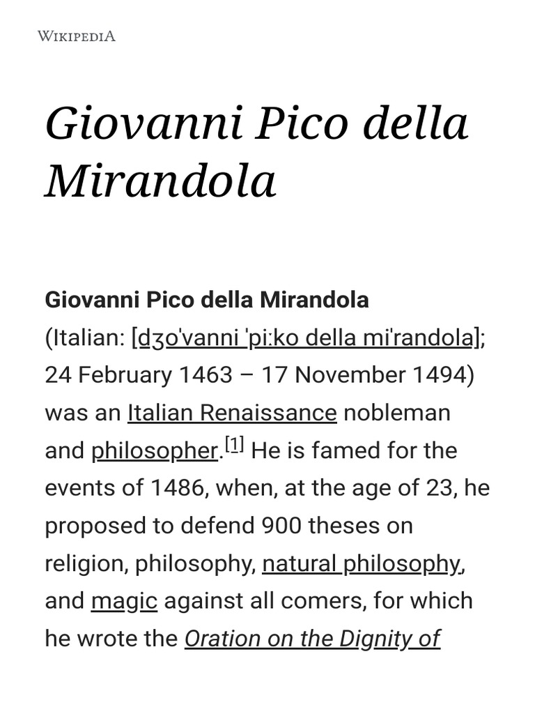 Giovanni Pico della Mirandola: Italian Renaissance philosopher and ...