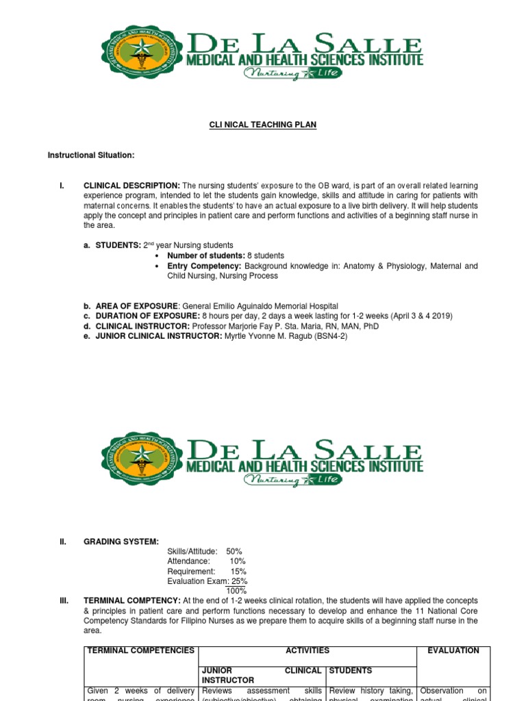 OB Ward Clinical Teaching Plan | PDF | Postpartum Period | Nursing