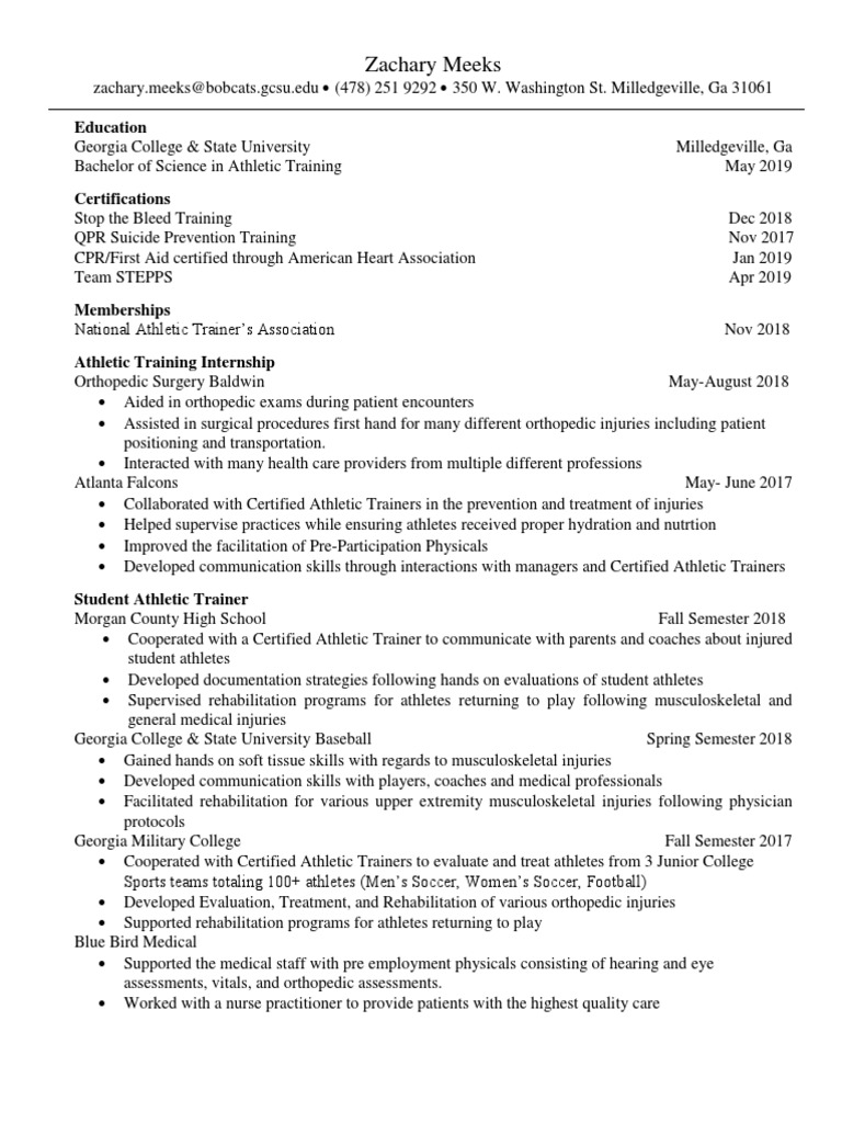 Zach Meeks Resume | PDF | Physical Therapy | Health Professional