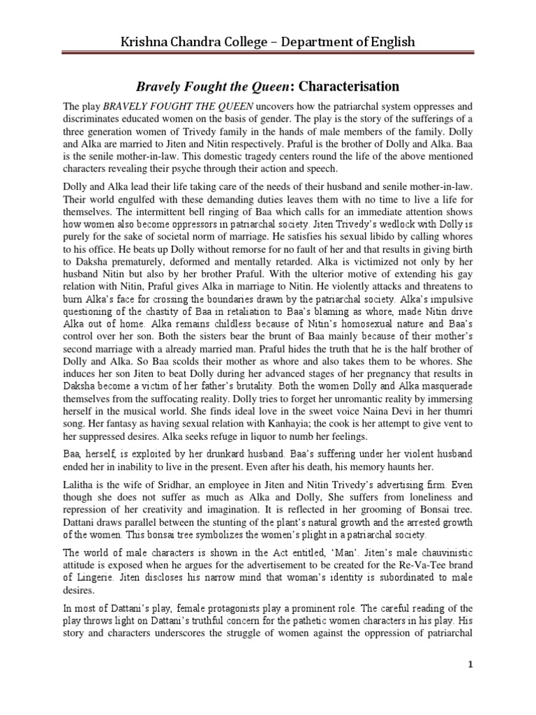 Bravely Fought The Queen | PDF | Patriarchy | Psychology