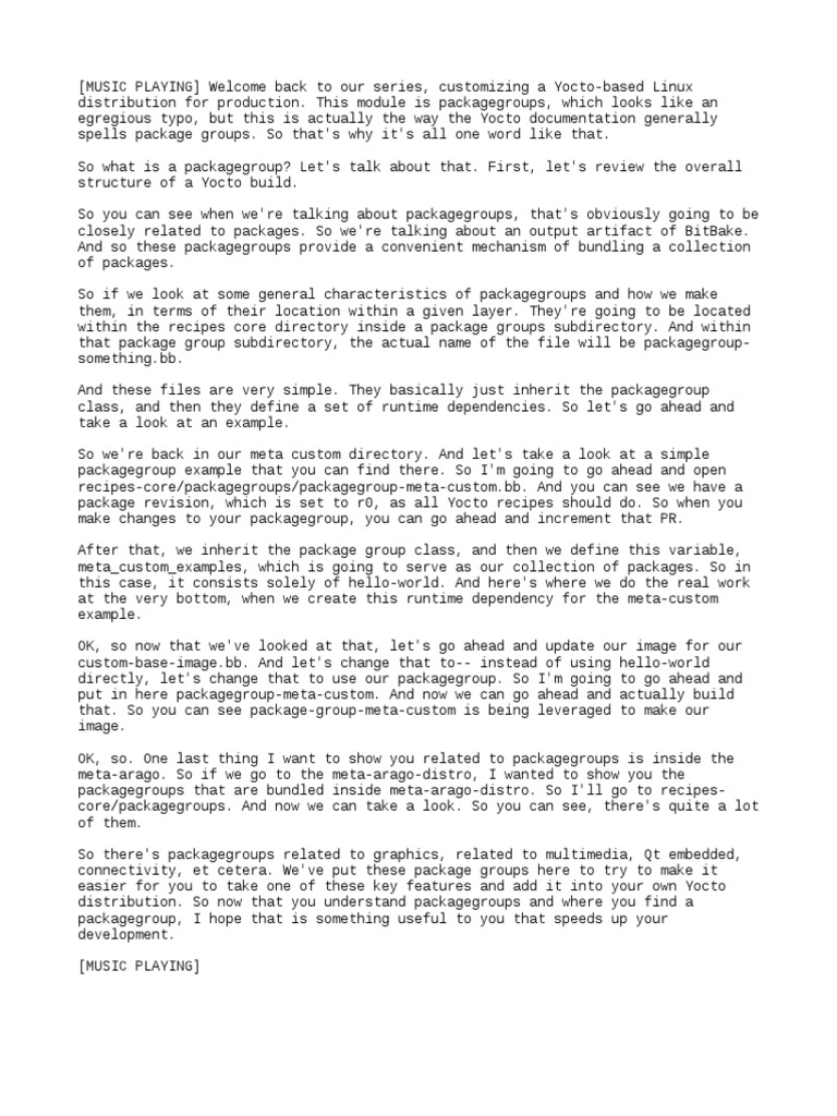 Customizing A Yocto Project Linux Distribution For Production - Packagegroups | PDF | Linux ...