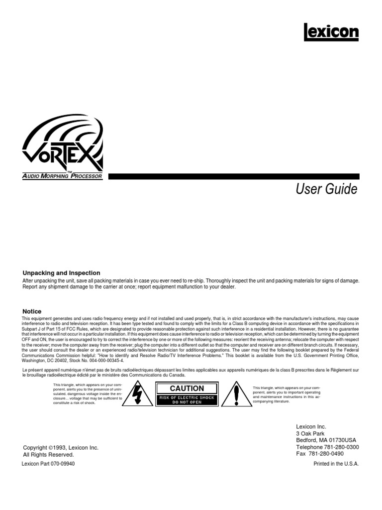 Lexicon Vortex User Guide | Download Free PDF | Telecommunications Engineering | Electrical ...