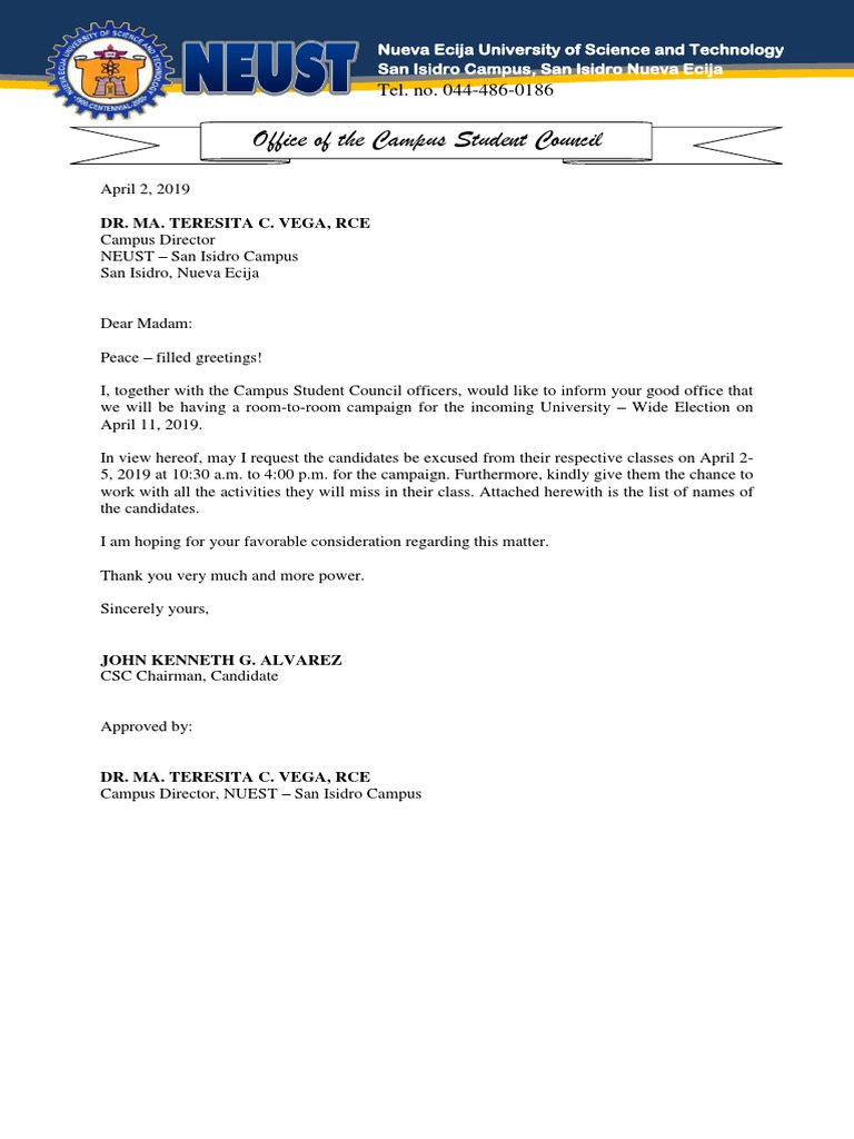 NEUST San Isidro Campus CSC Room-to-Room Campaign Request | PDF