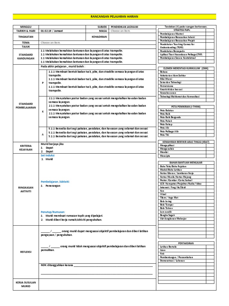 Contoh RPH PJ Kosong 2019 | PDF