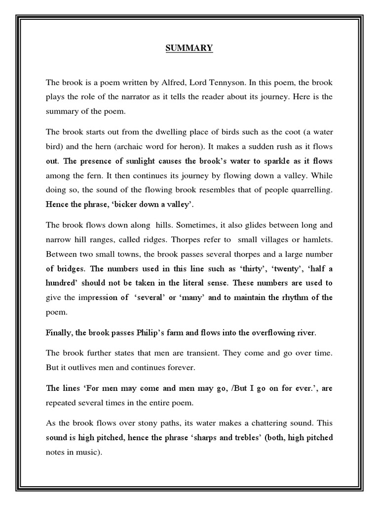 The Brook by Alfred Lord Tennyson | PDF | Stream | Nature