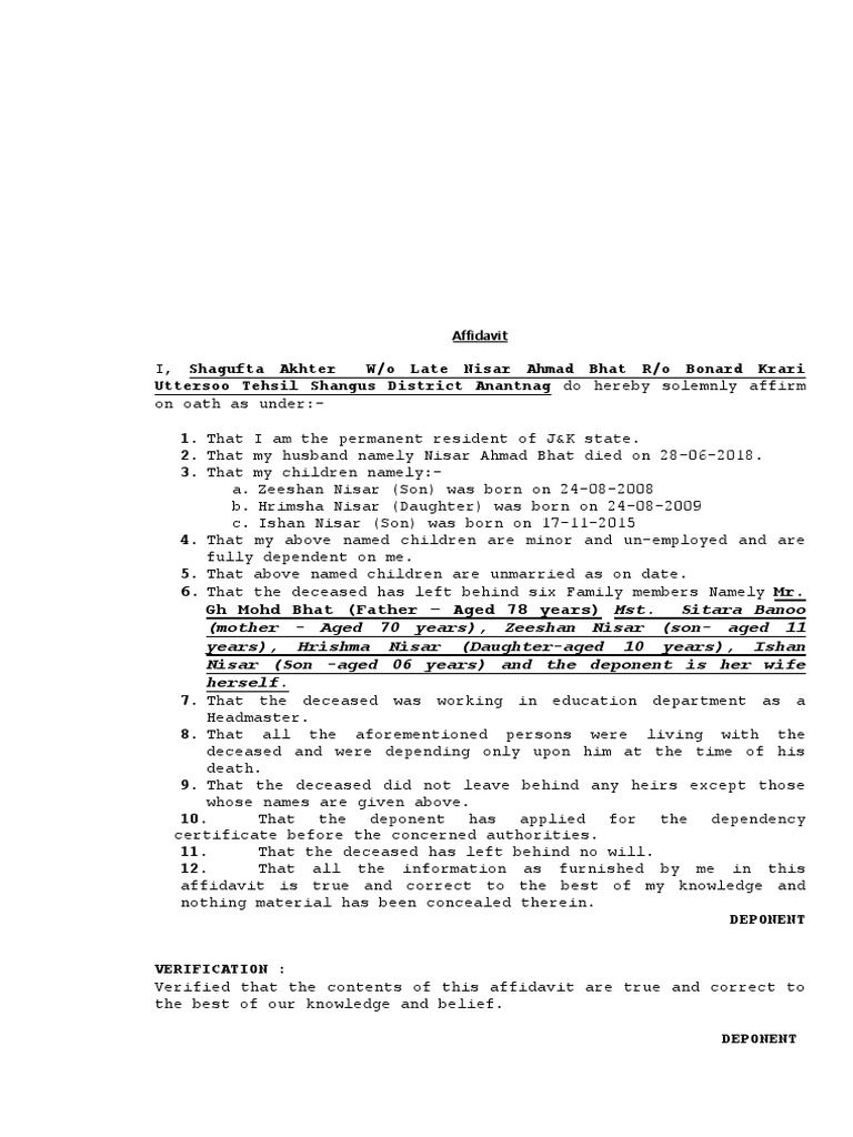 Dependent Affidavit | PDF | Affidavit | Document