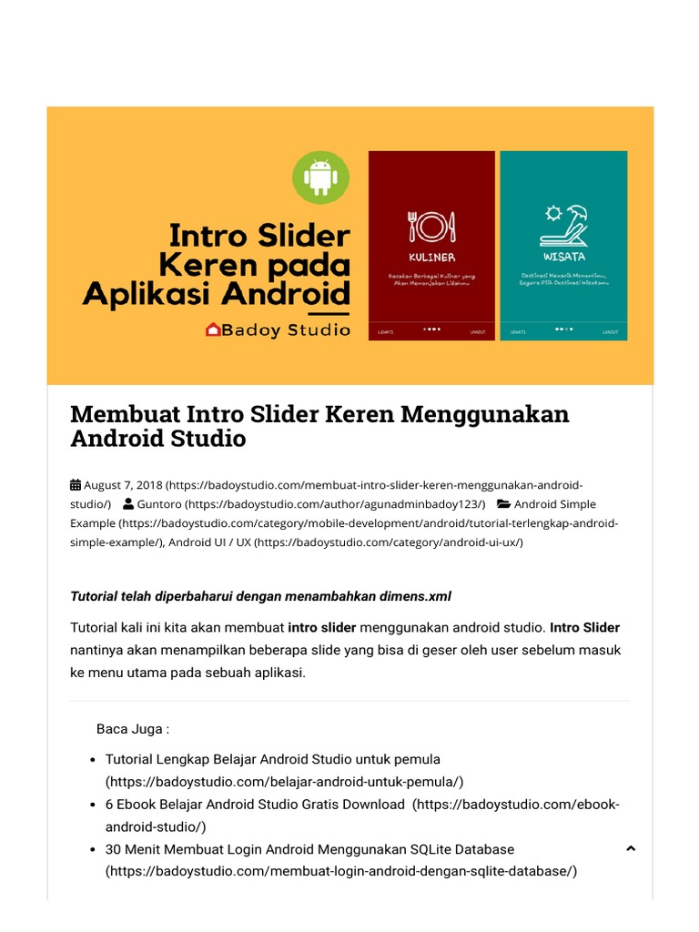 Membuat Intro Slider Keren Menggunakan Android Studio | PDF