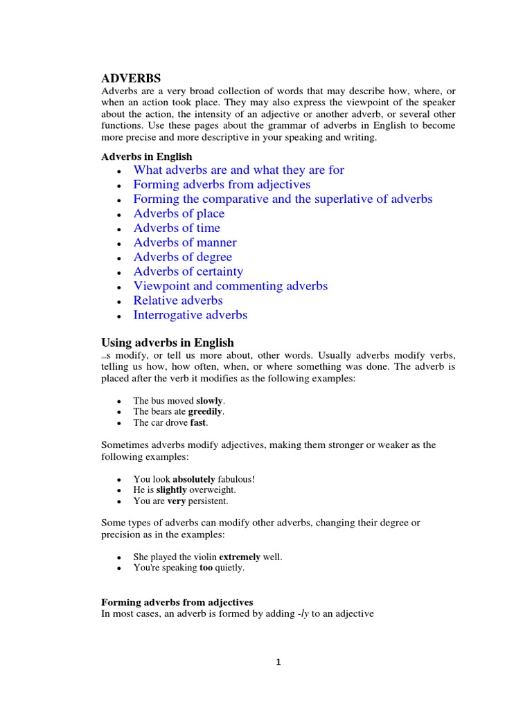 Adverbs | PDF | Adverb | Verb