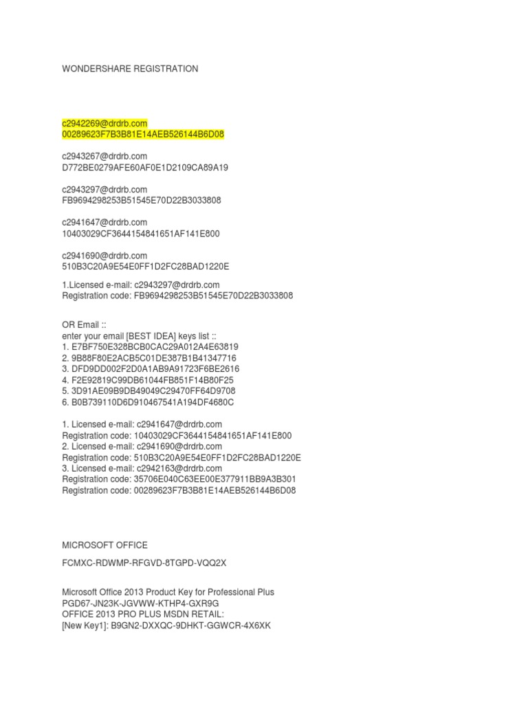 Software Registration Codes | PDF | Microsoft Office 2013 | Information Technology Companies Of ...