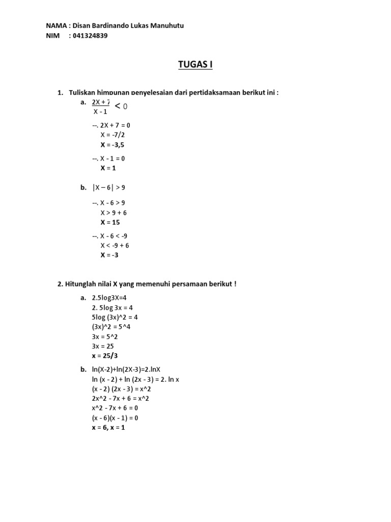 TUGAS 1 Matematika Ekonomi | PDF