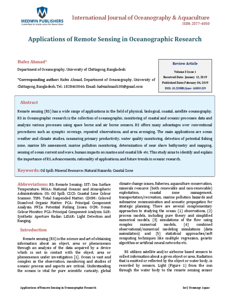 Applications of Remote Sensing in Oceanographic Research | PDF | Sea ...