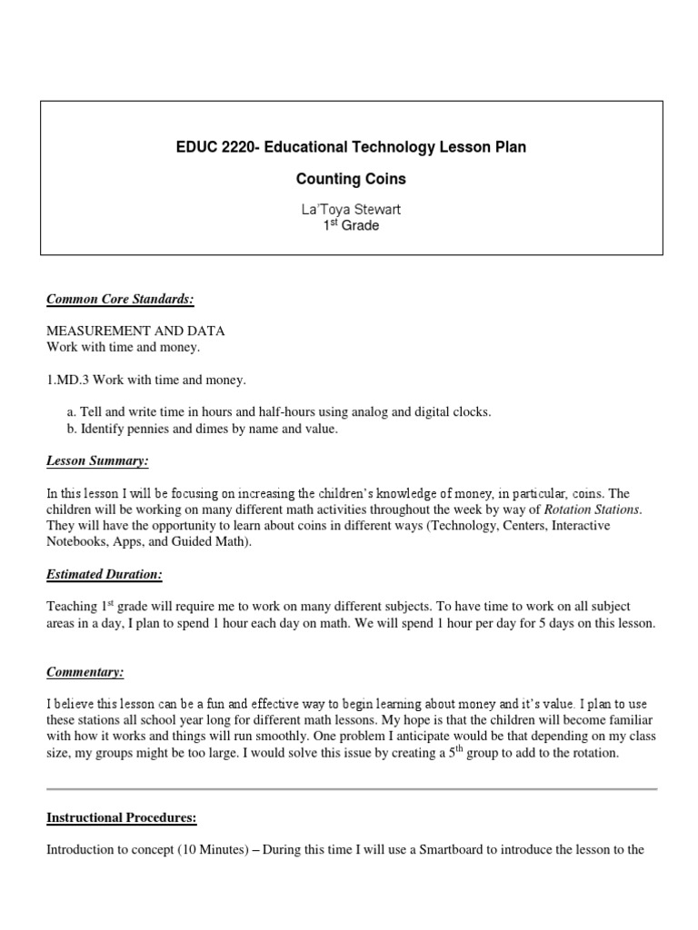 Educ 2220 Lesson Plan | PDF | Time | Behavior Modification