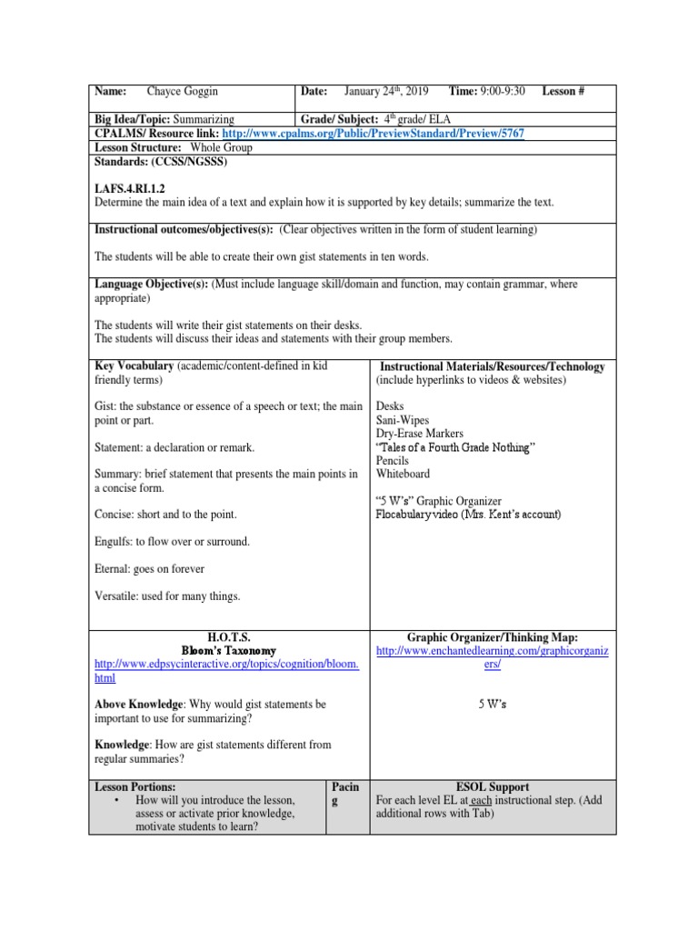 Gist Statements LP 1 24 | PDF | Reading Comprehension | Classroom ...