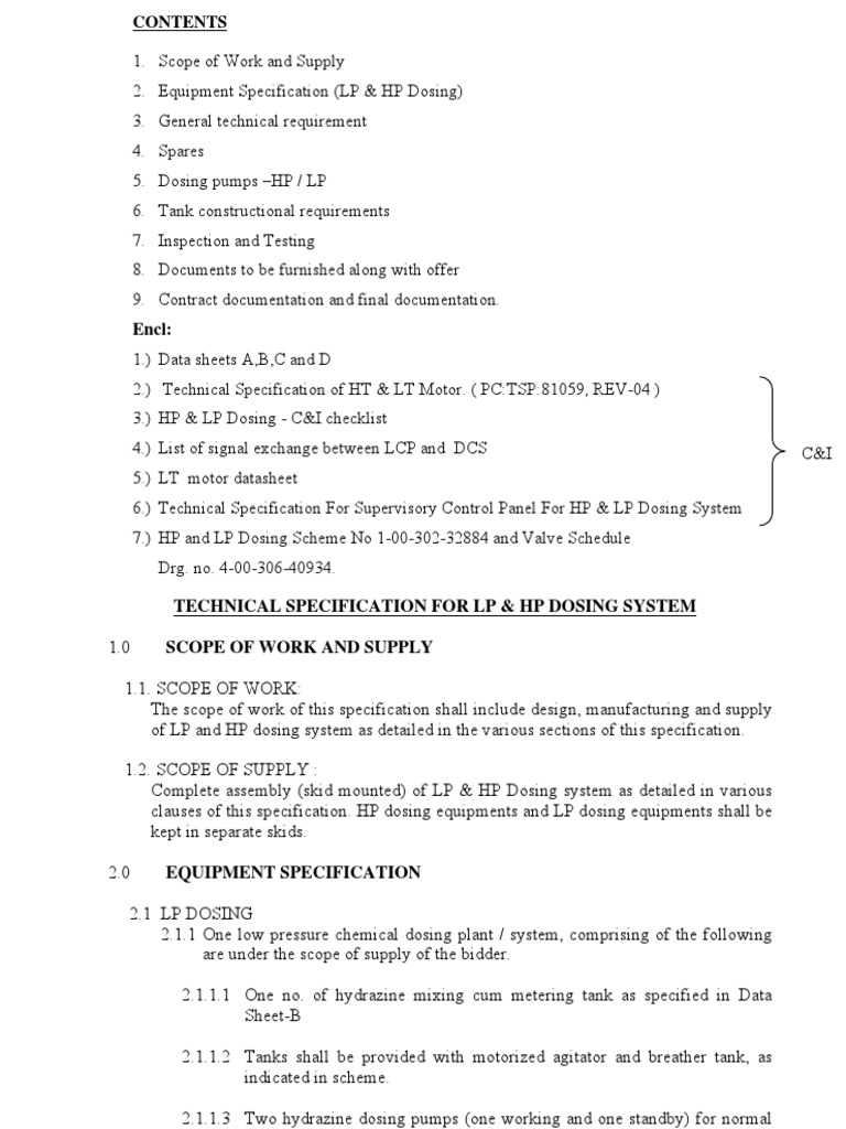 Specification For LP & HP Dosing System-PC - AUX-BLR - DOS-R00-3 | PDF ...