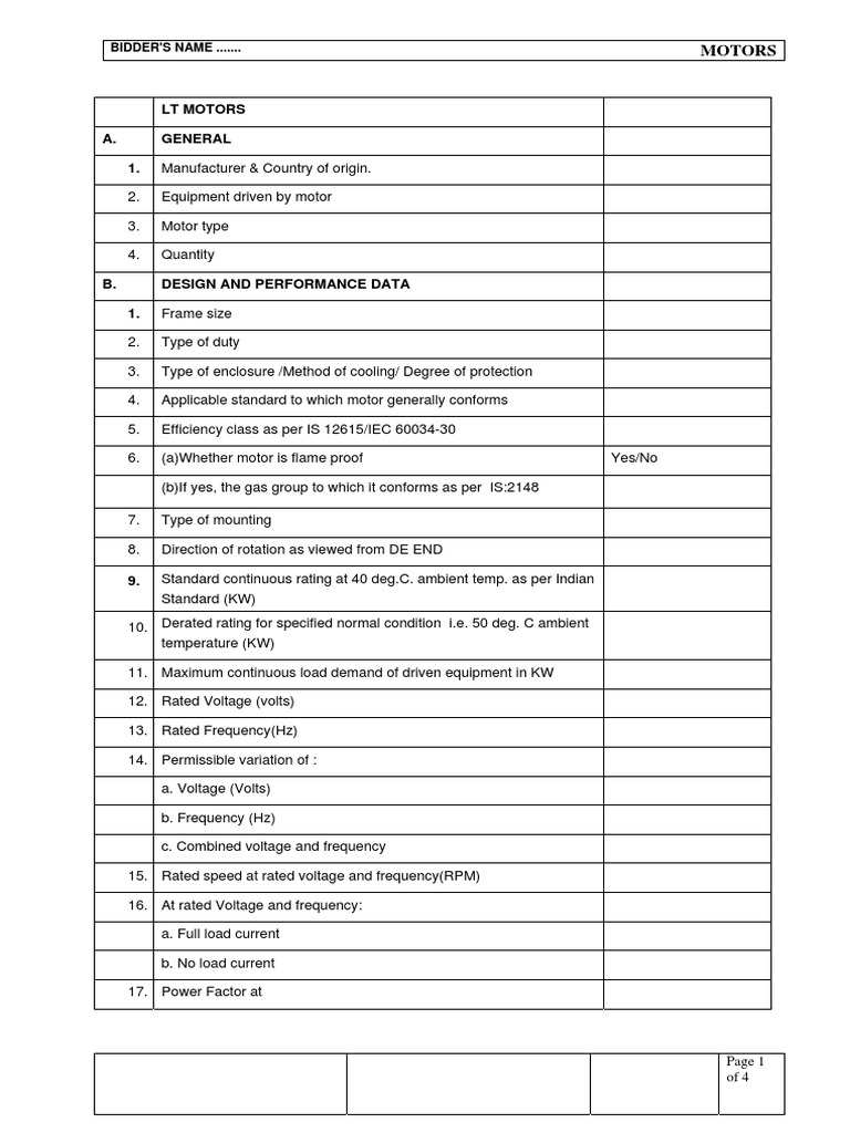 LT Motor Datasheet | PDF | Electric Motor | Voltage
