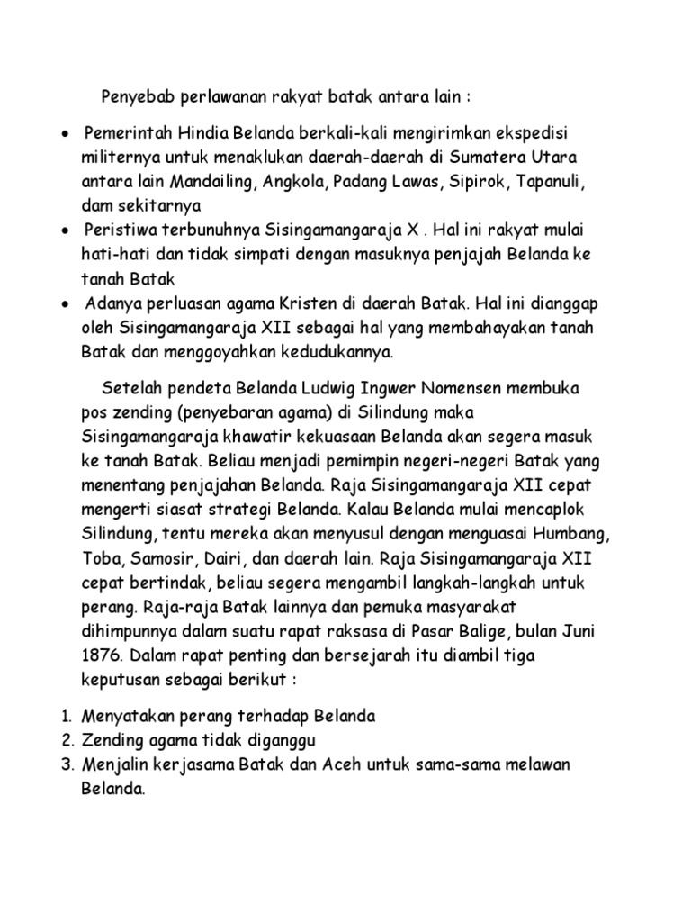 Penyebab Perlawanan Rakyat Batak Antara Lain | PDF