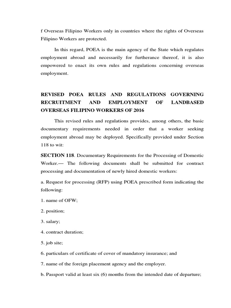 Revised Poea Rules and Regulations Governing Recruitment AND Employment OF Landbased Overseas ...