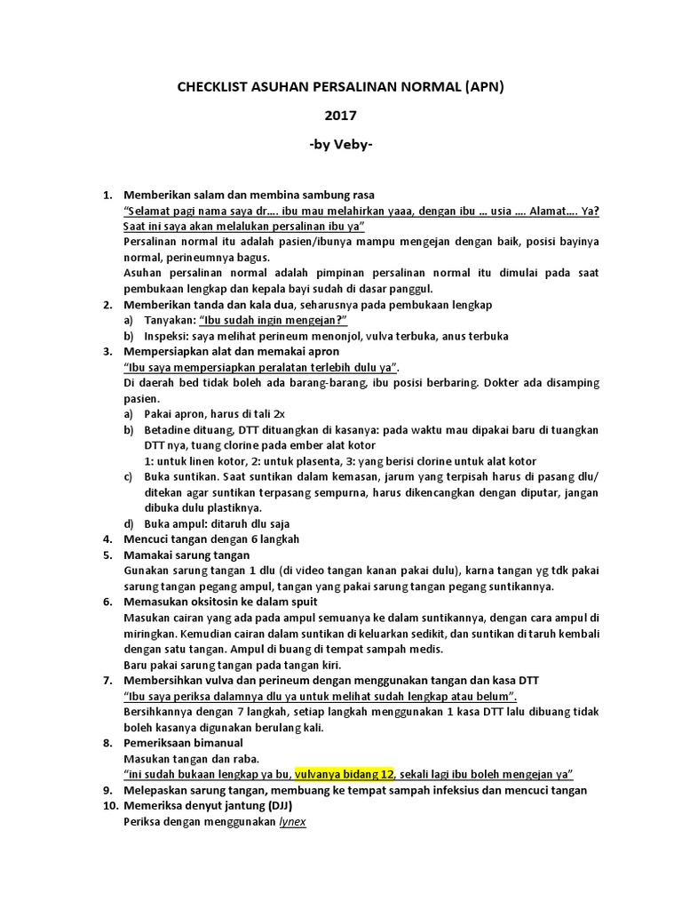 Panduan Asuhan Persalinan Normal 2017 | PDF