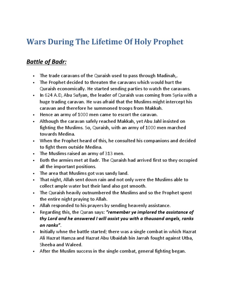 Wars During The Lifetime of Holy Prophet | PDF | Medina | Muhammad