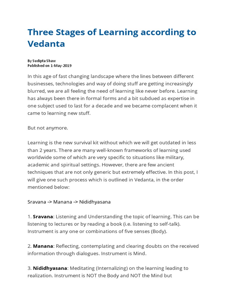 Three Stages of Learning According To Vedanta | PDF | Attention | Learning