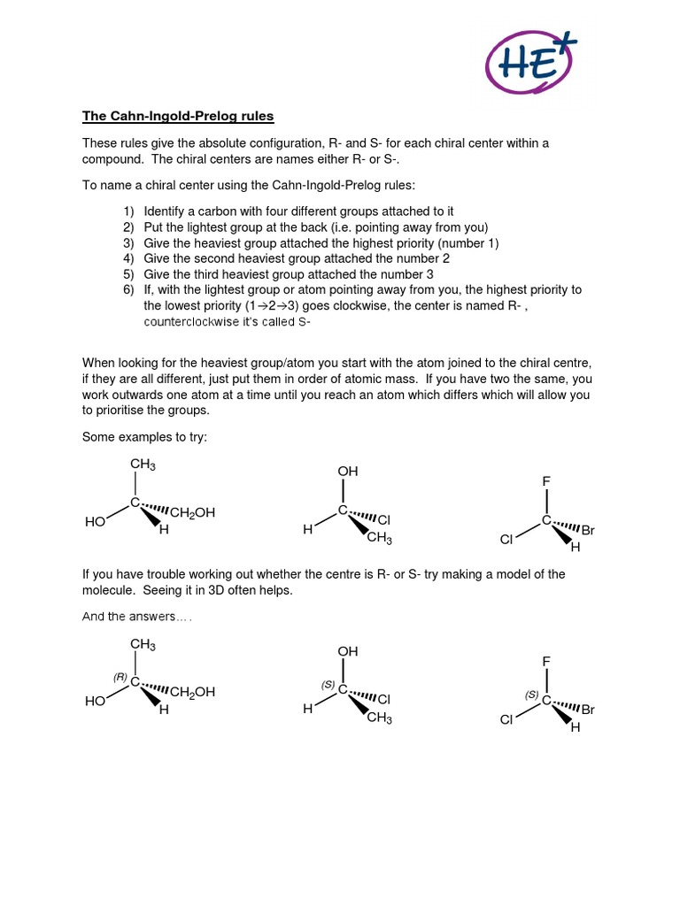 Activity 3 - The Cahn-Ingold-Prelog Rules_0 | Chirality (Chemistry ...