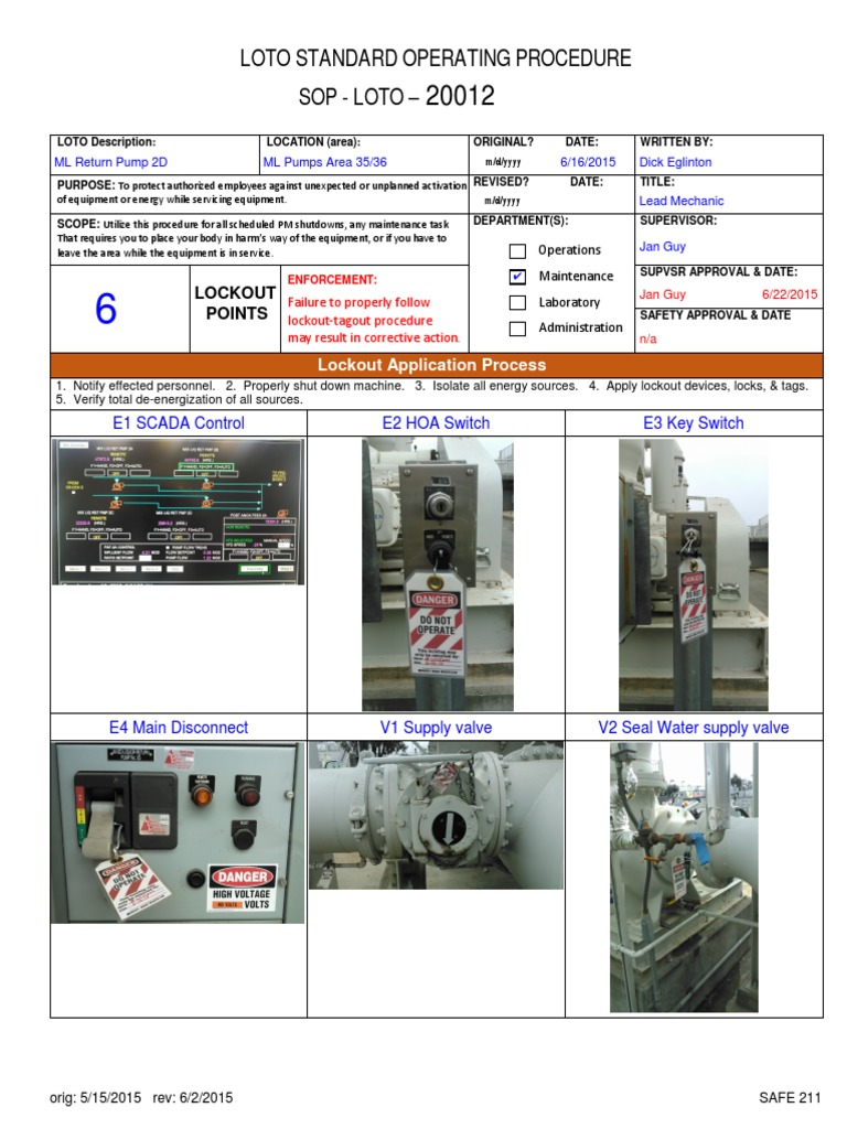Loto Standard Operating Procedure Sop - Loto - : Lockout Points | PDF ...