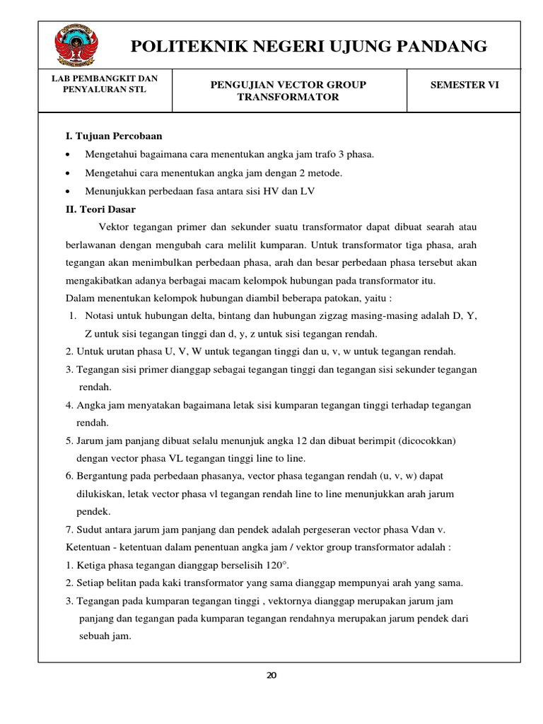 Pengujian Vector Group Transformator | PDF