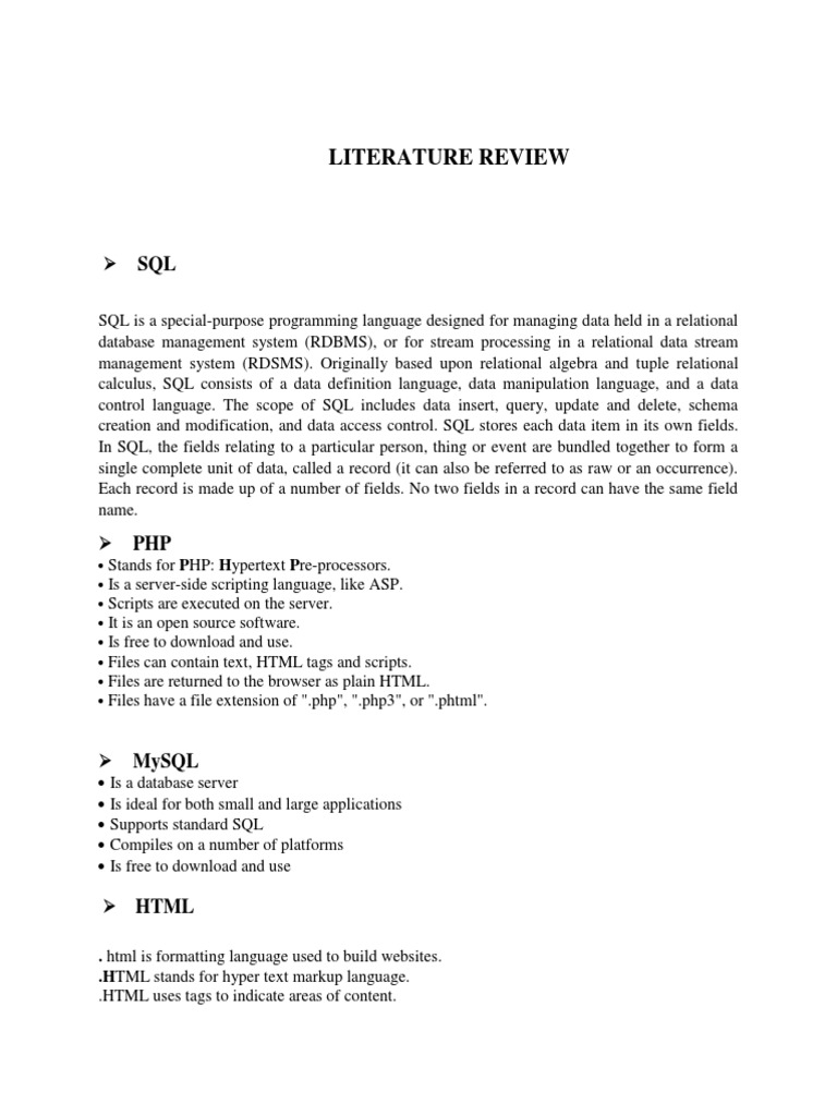 Literature Review | PDF | Relational Database | Sql