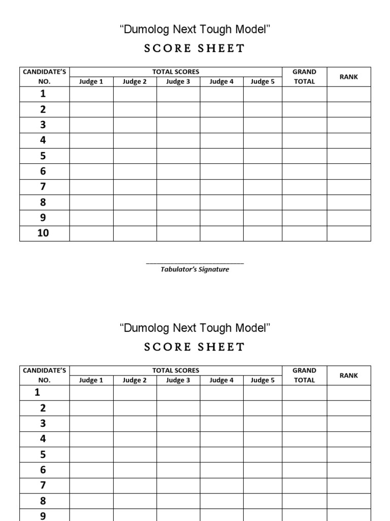 "Dumolog Next Tough Model" Score Sheet | PDF | Clothing | Fashion