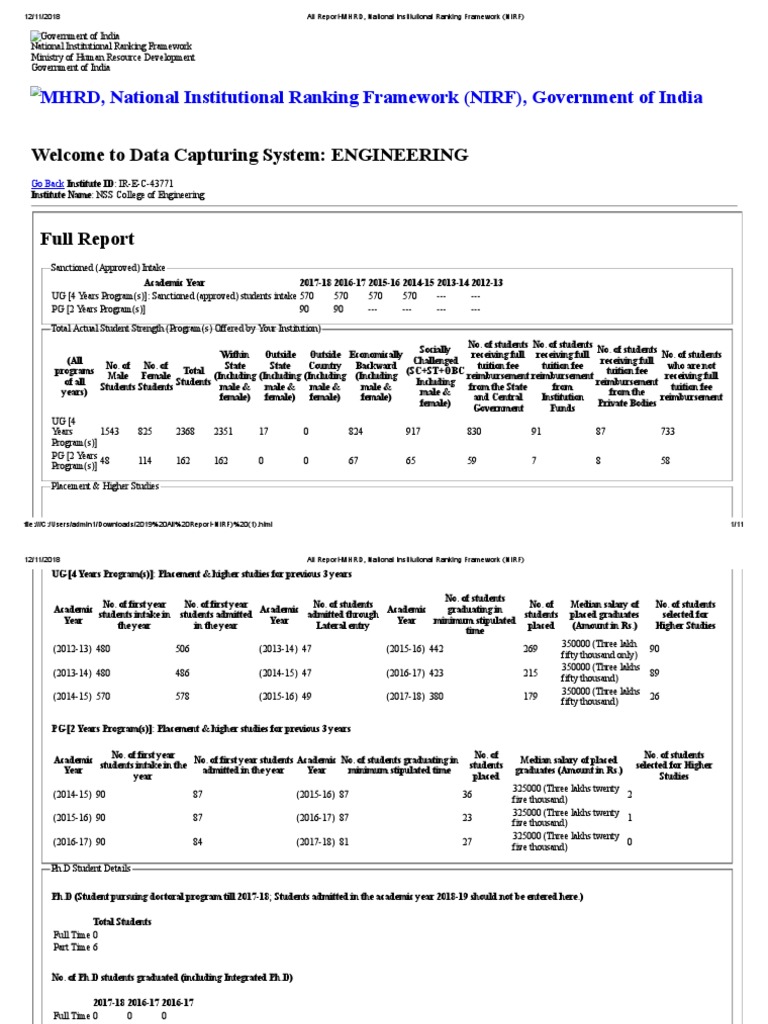 All Report MHRD National Institutional Ranking Framework NIRF | PDF ...