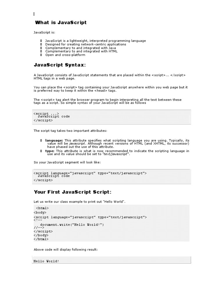 What Is Javascript: Language: This Attribute Specifies What Scripting Language You Are Using ...