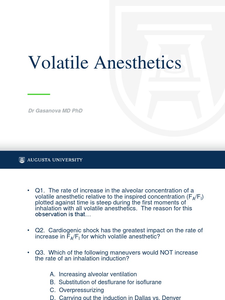 Volatile Anesthetics: DR Gasanova MD PHD | PDF | Breathing | Physiology