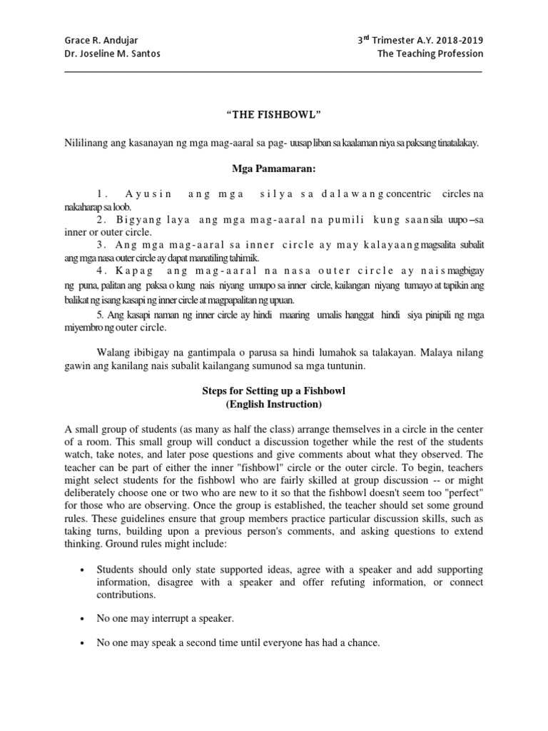 The Fishbowl | PDF | Conversation | Reading Comprehension