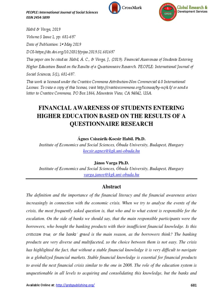 Financial Awareness of Students Entering Higher Education Based On The ...