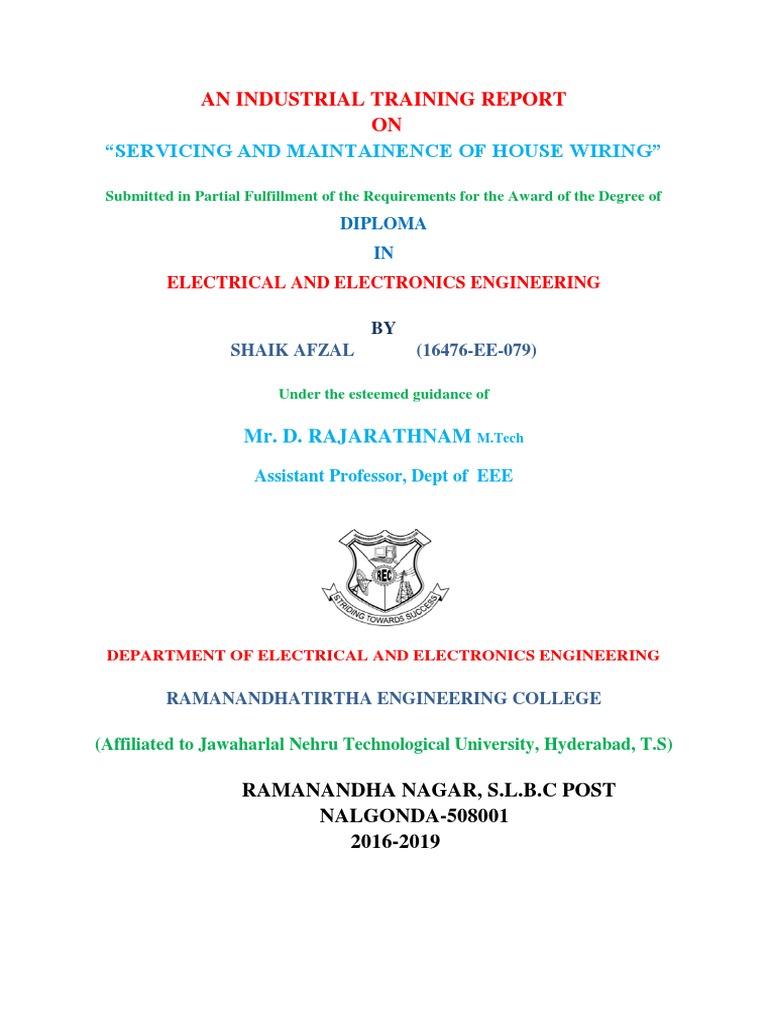 "Servicing and Maintainence of House Wiring": An Industrial Training ...