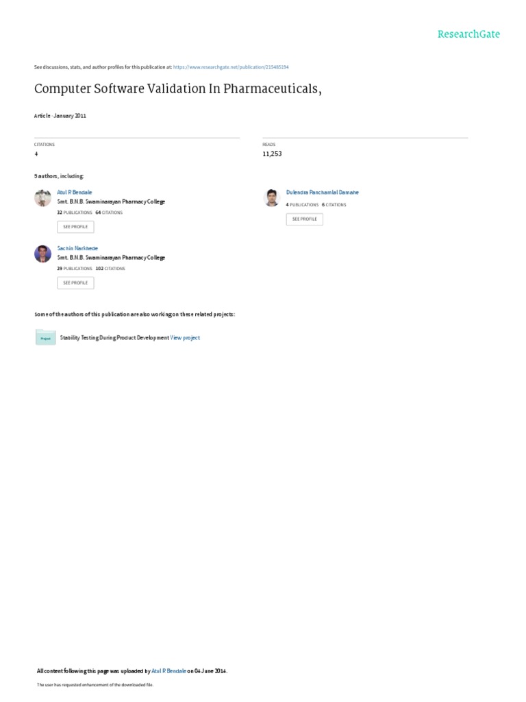 Computer Software Validation in Pharmaceuticals,: January 2011 | PDF ...