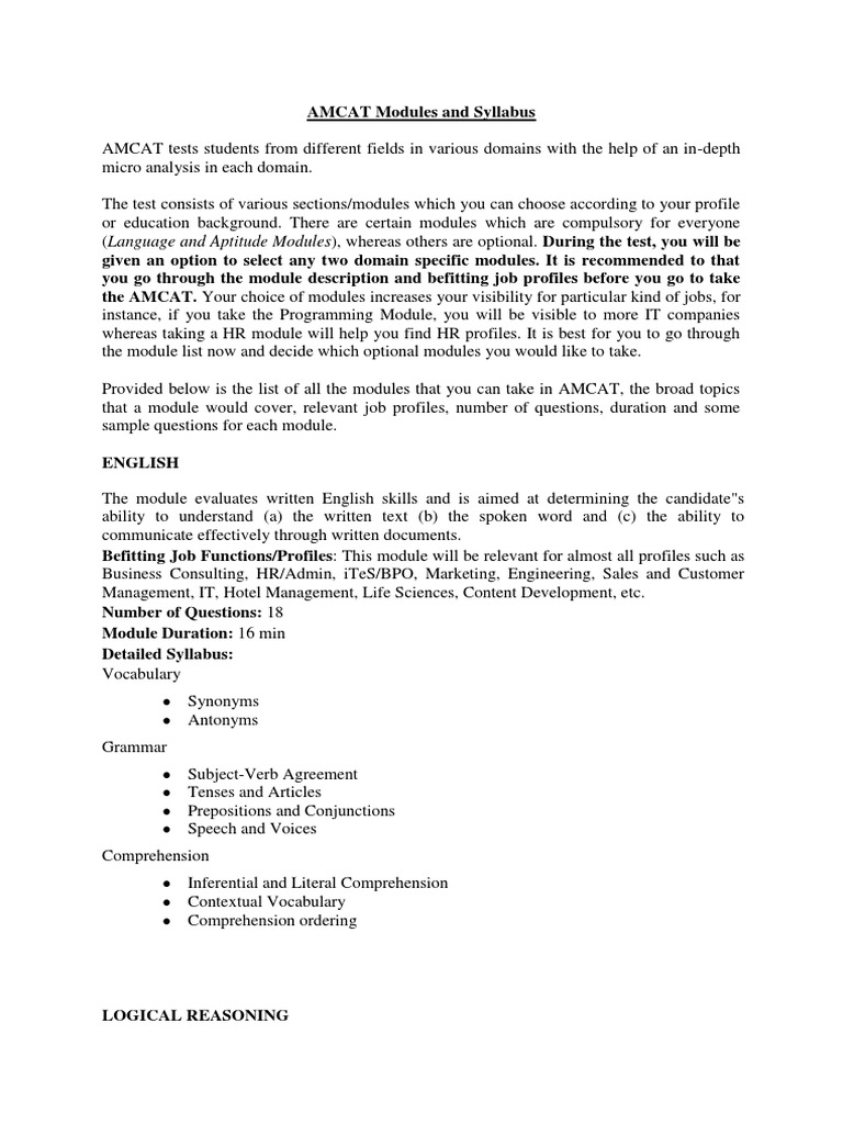 Amcat Modules and Syllabus | PDF | Instrumentation | Engineering