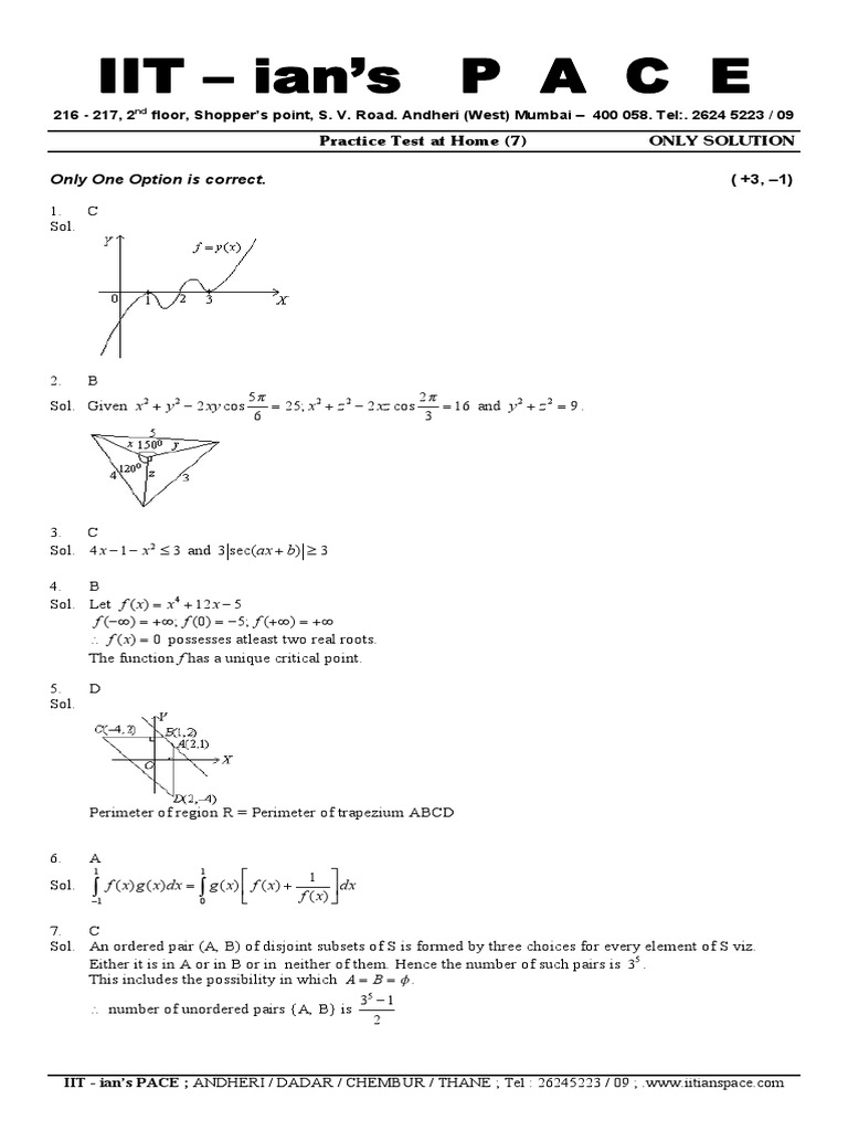 Practice Test at Home (7) Sol. | PDF | Calculus | Analytic Geometry