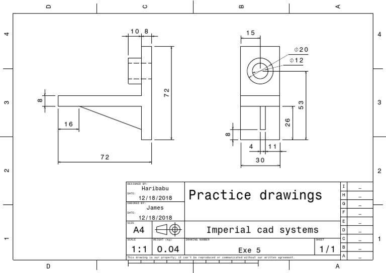 Practice Drawings: 1:1 0.04 1/1 A4 Imperial Cad Systems | PDF ...