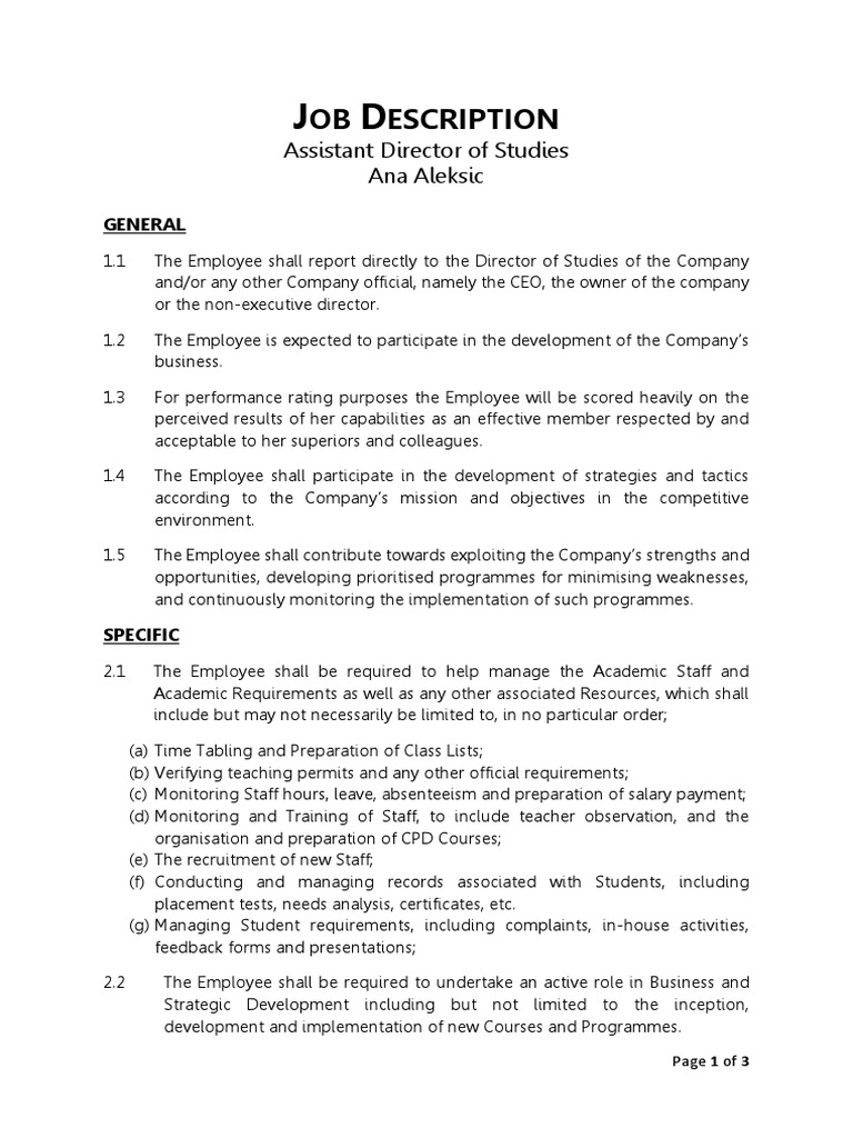 Job Description ADOS | PDF | Employment | Teacher Education