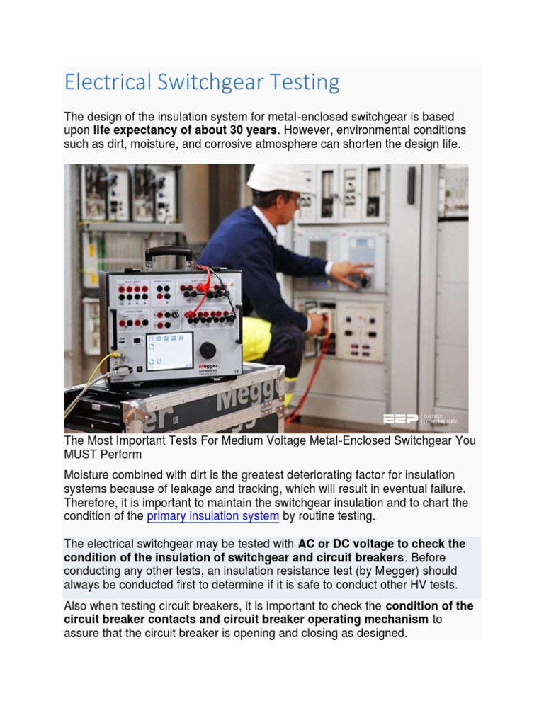 Electrical Switchgear Routine Testing | PDF | Insulator (Electricity ...