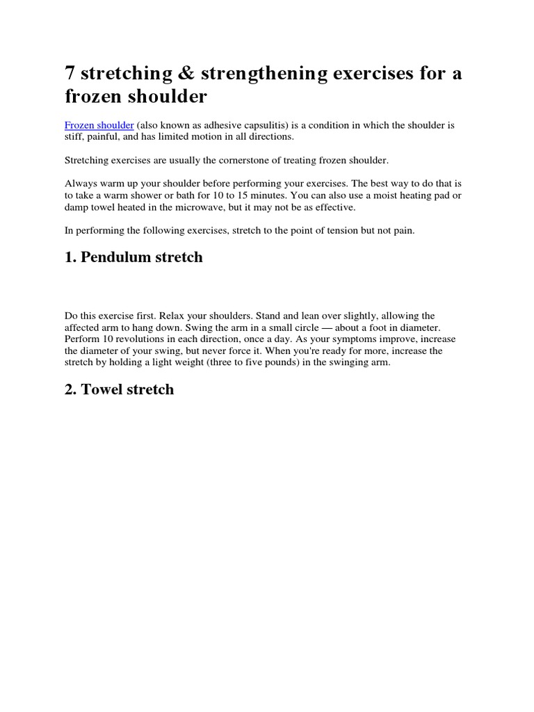 7 Stretching & Strengthening Exercises For A Frozen Shoulder | Download ...