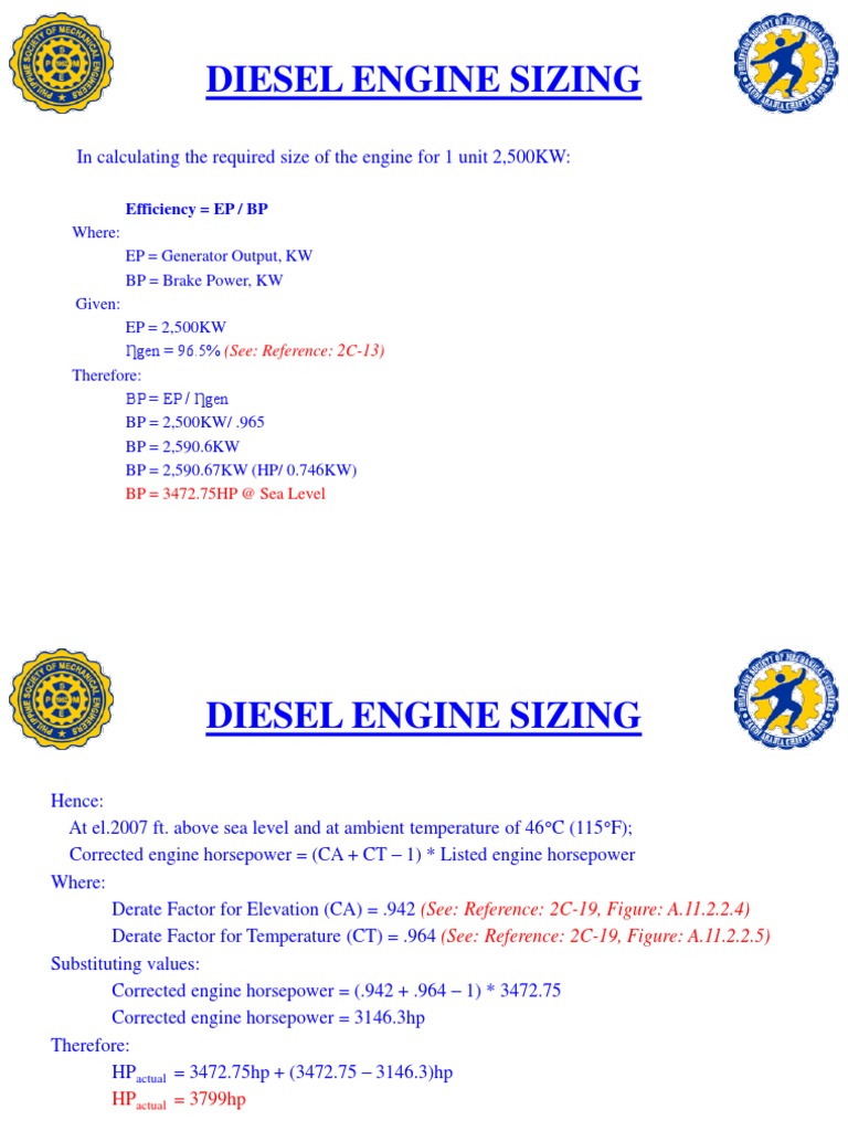 Diesel Engine Sizing: in Calculating The Required Size of The Engine ...