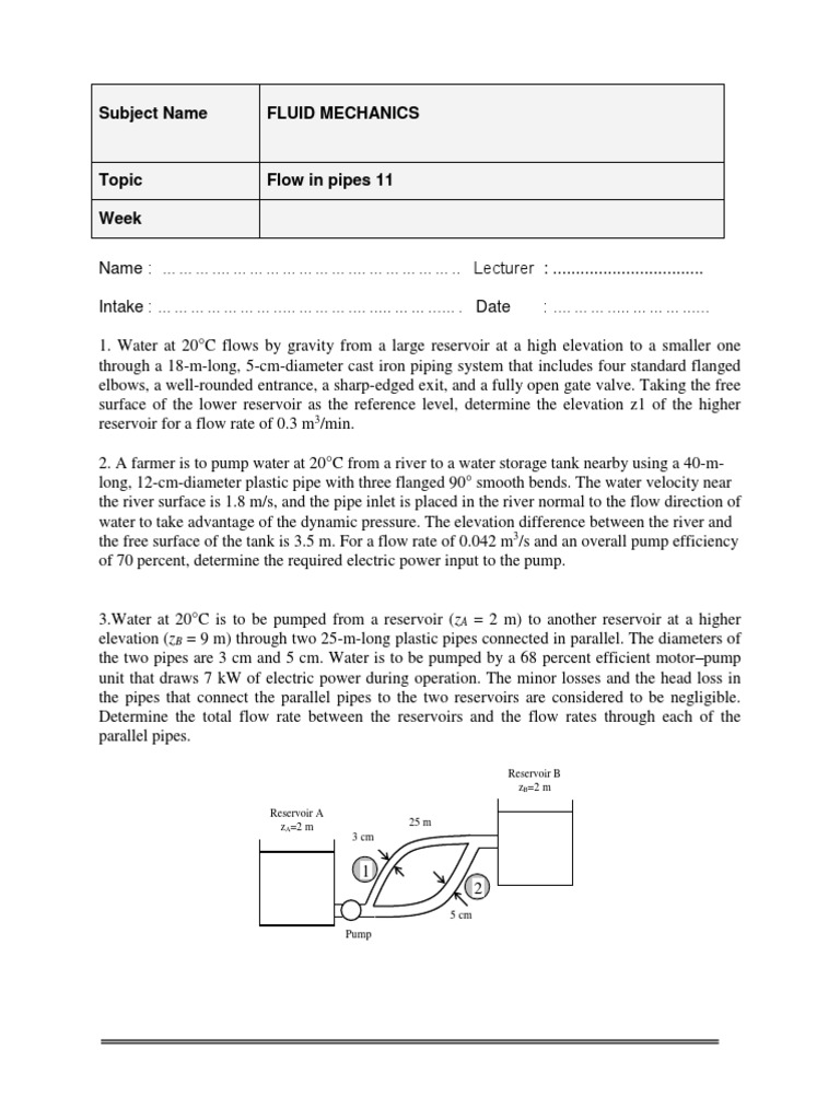 TUTORIAL 3b - Flow in Pipes | PDF | Petroleum Reservoir | Pump