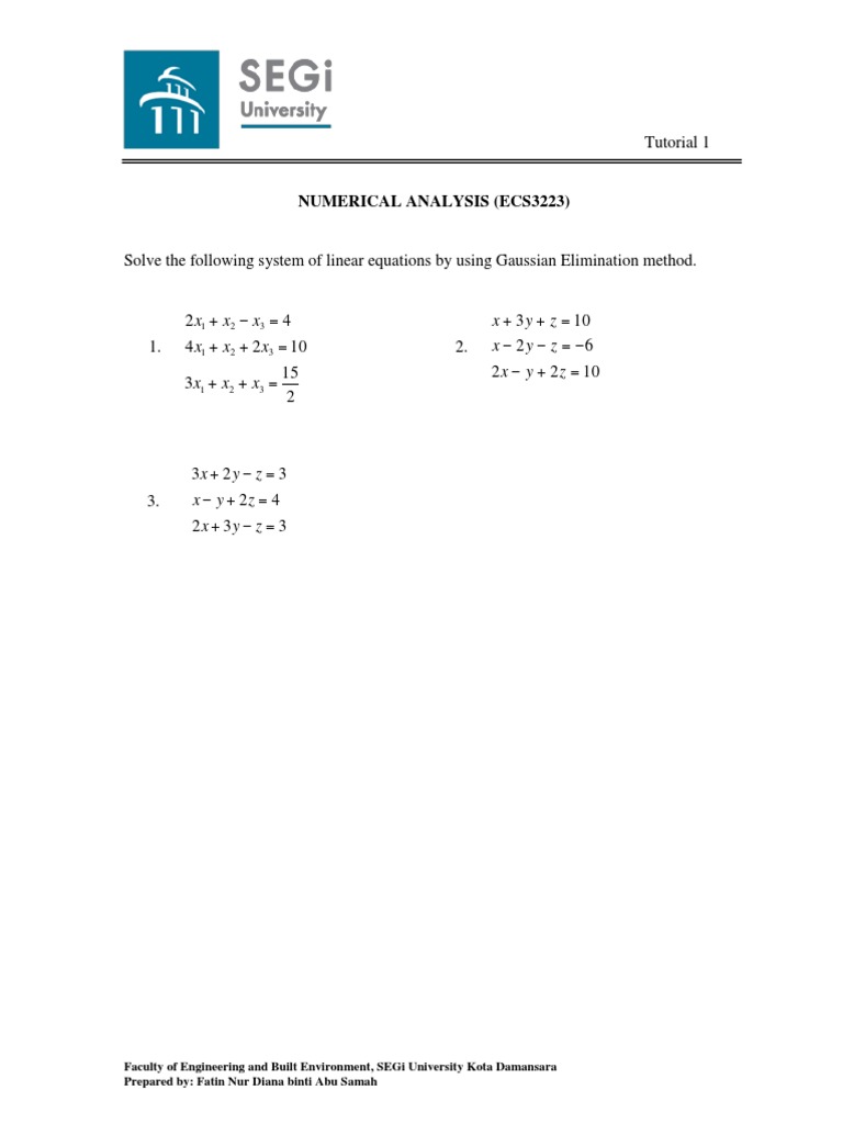 Tutorial 1 - Gaussian Elimination Method | PDF | Algorithms | Algorithms And Data Structures