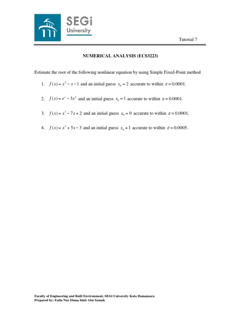 Tutorial 7 - Simple Fixed-Point Method PDF | PDF