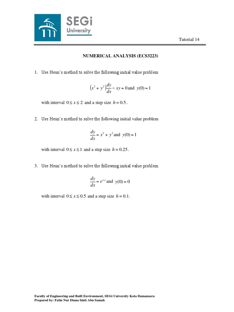 Tutorial 14 - Heun's Method PDF | PDF