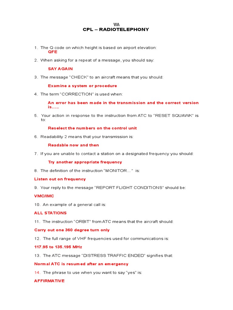 CPL - Radiotelephony | PDF